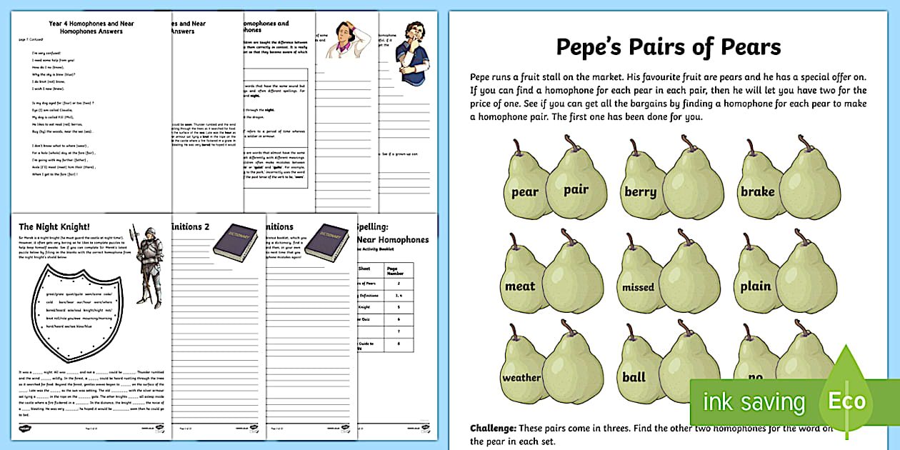 Editable Year 4 Spelling: Homophones and Near Homophones Activity Booklet