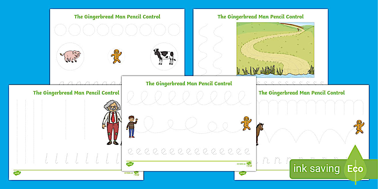 The Gingerbread Man Pencil Control Worksheets - Twinkl