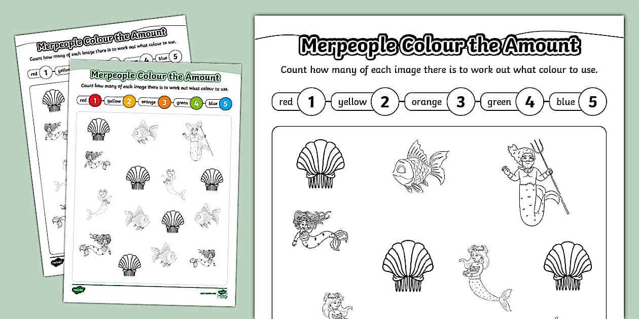 👉 Merpeople Colour the Amount Worksheet