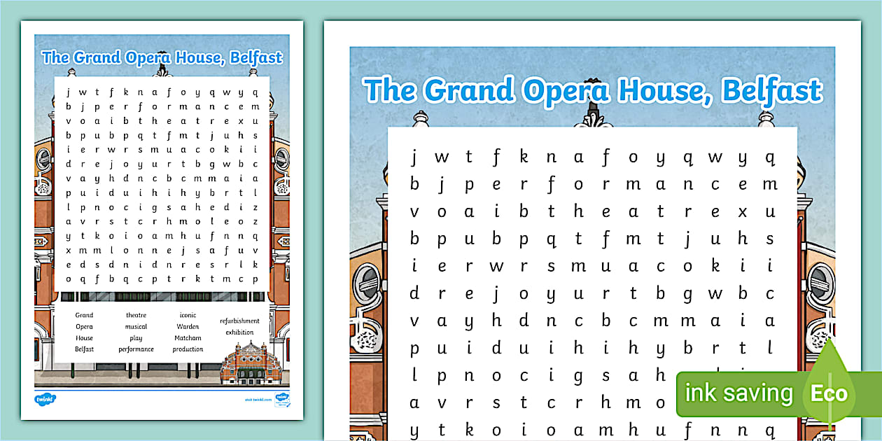 Grand Opera House Belfast Word Search (teacher made)