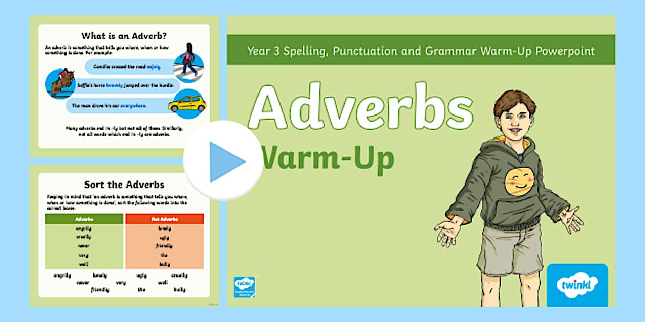 KS2 Adverbs Warm-Up PowerPoint (teacher made) - Twinkl
