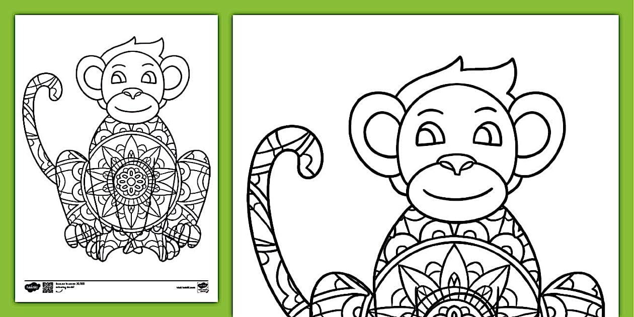 Mandala Monkey Colouring Page (Teacher-Made) - Twinkl
