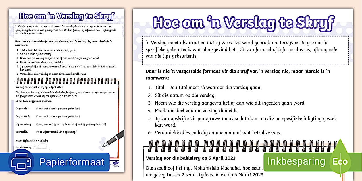 Hoe om 'n Verslag te Skryf (teacher made) - Twinkl