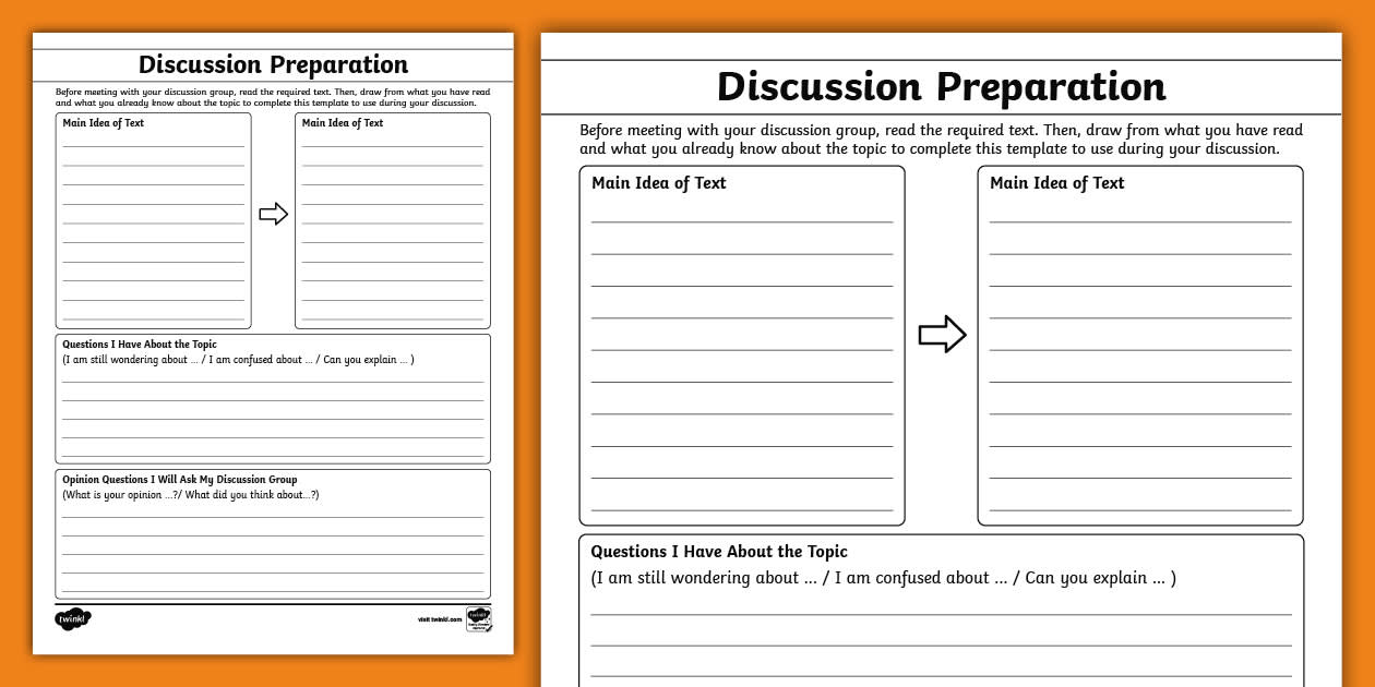 Seventh Grade Discussion Preparation Worksheet - Twinkl