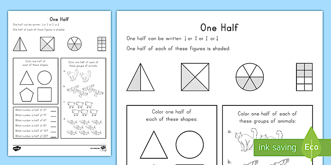 Fractional Halves Worksheet / Worksheet - Twinkl