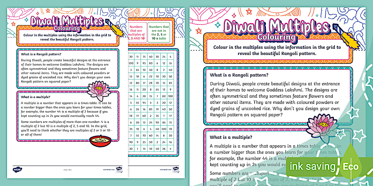 Hindu Diwali Multiples Colouring (Ages 5 - 7) (teacher made)