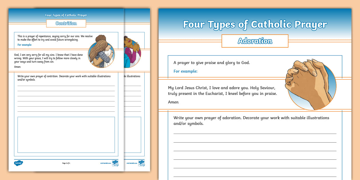 Four Types of Catholic Prayer Activity Sheets - Twinkl