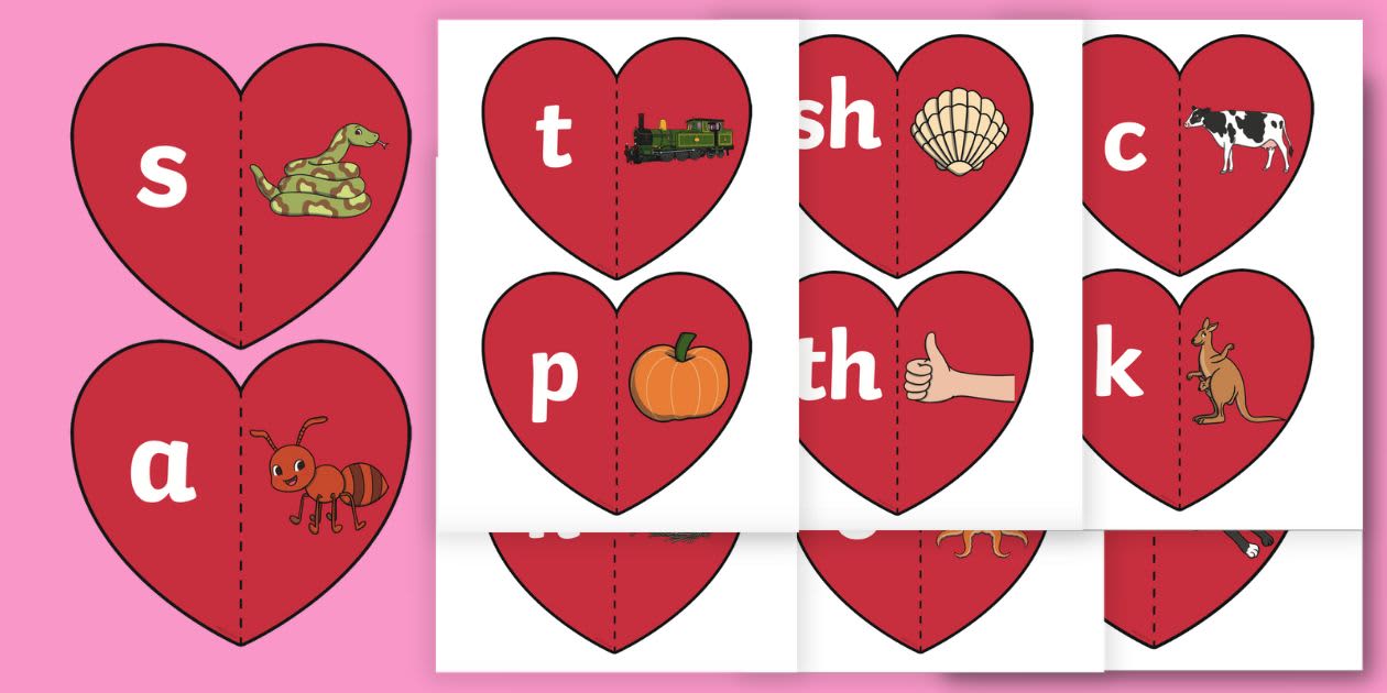 Heart Initial Sounds Matching Game- Phonics Valentine's Day Game フォニックス読み方