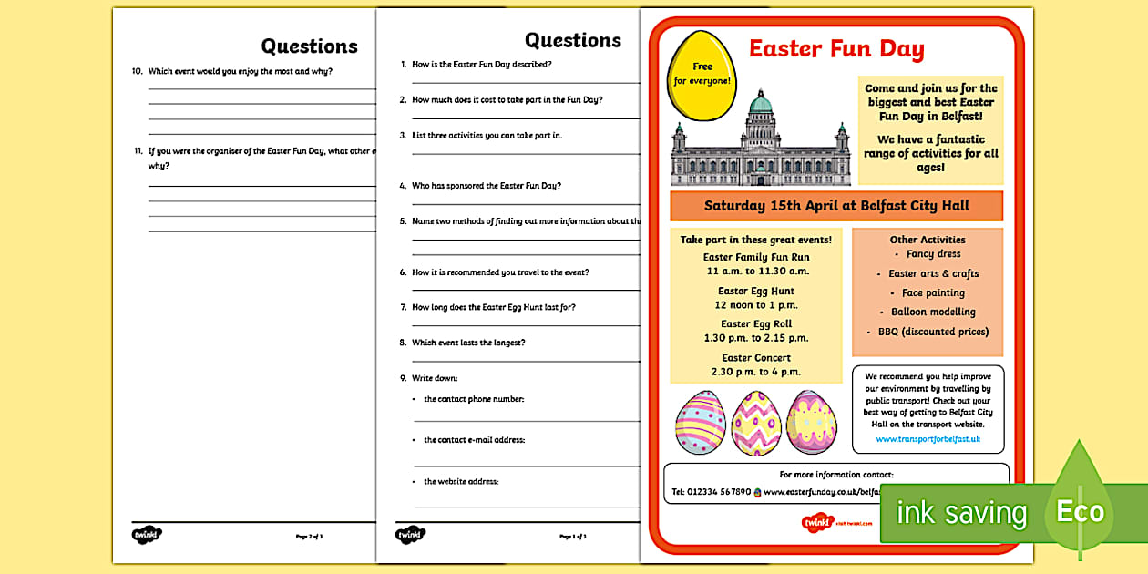 Easter Poster Comphrension Worksheet / Worksheet - Twinkl