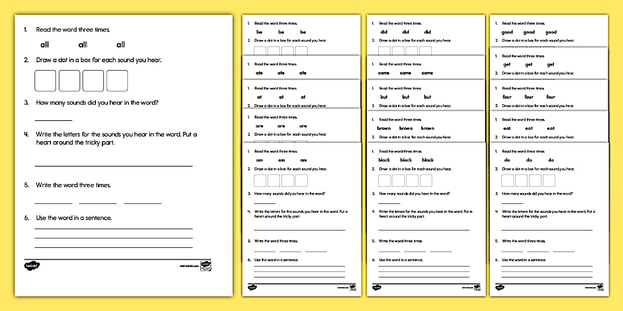 Heart Words Practice Sheets Primer Set 2 - Twinkl