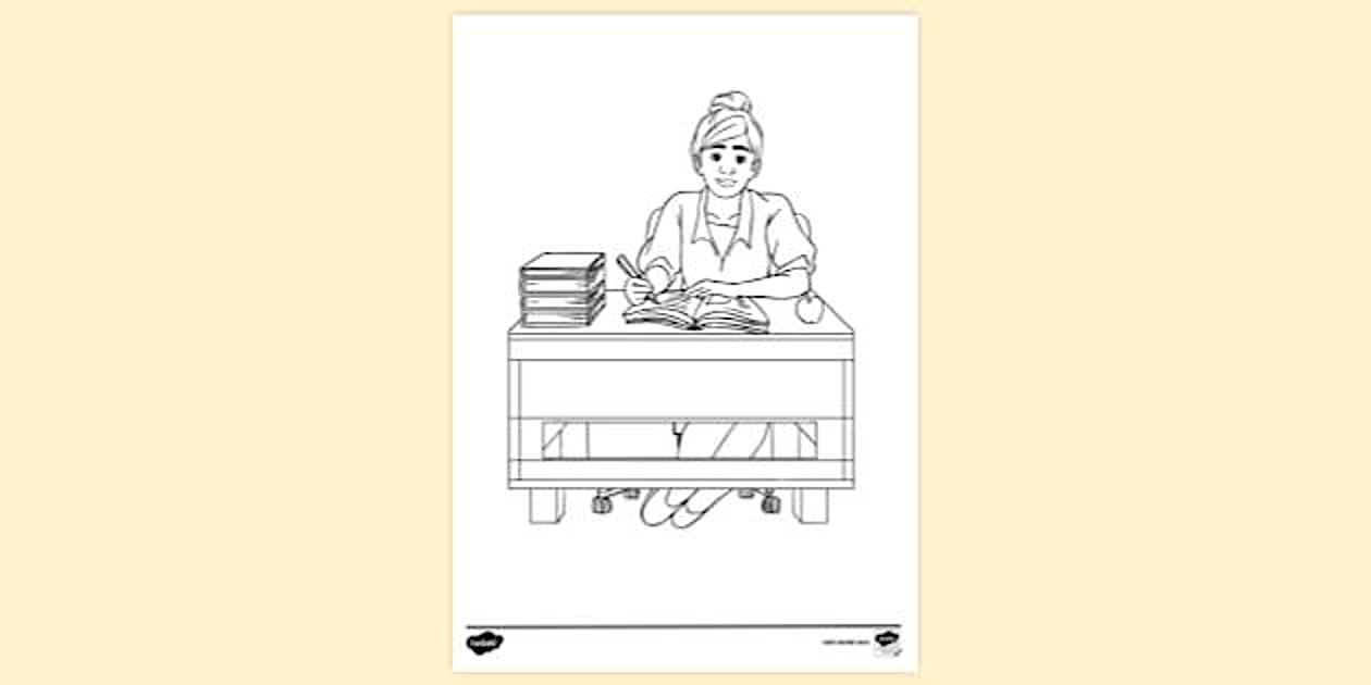 Teacher Behind Desk Colouring Sheet | Colouring Sheets