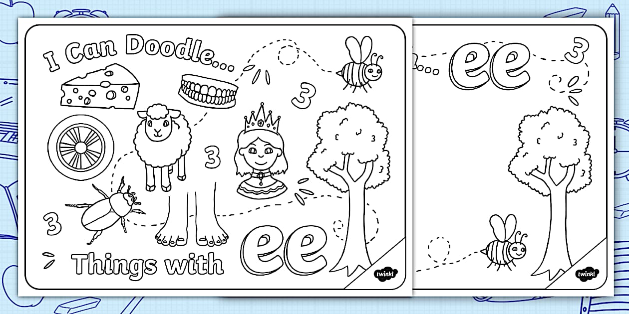 I Can Doodle Things with 'ee' Colouring Pages (teacher made)