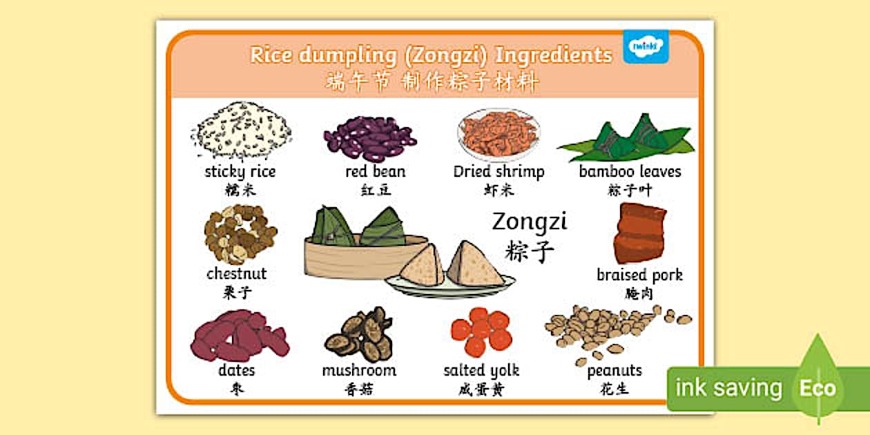 Chinese Sticky Rice Dumpling Ingredients Word Mat - Twinkl