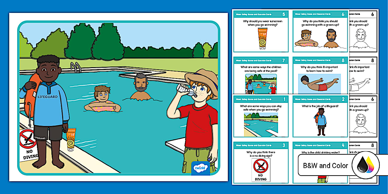 Water Safety Scene and Question Cards (teacher made)