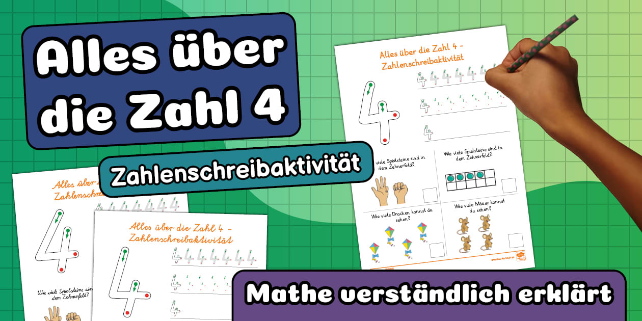 Alles über die Zahl 4 - Zahlenschreibaktivität