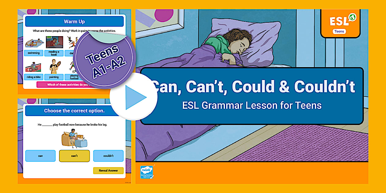 ESL Can, Can't, Could and Couldn't PPT Lesson (teacher made)