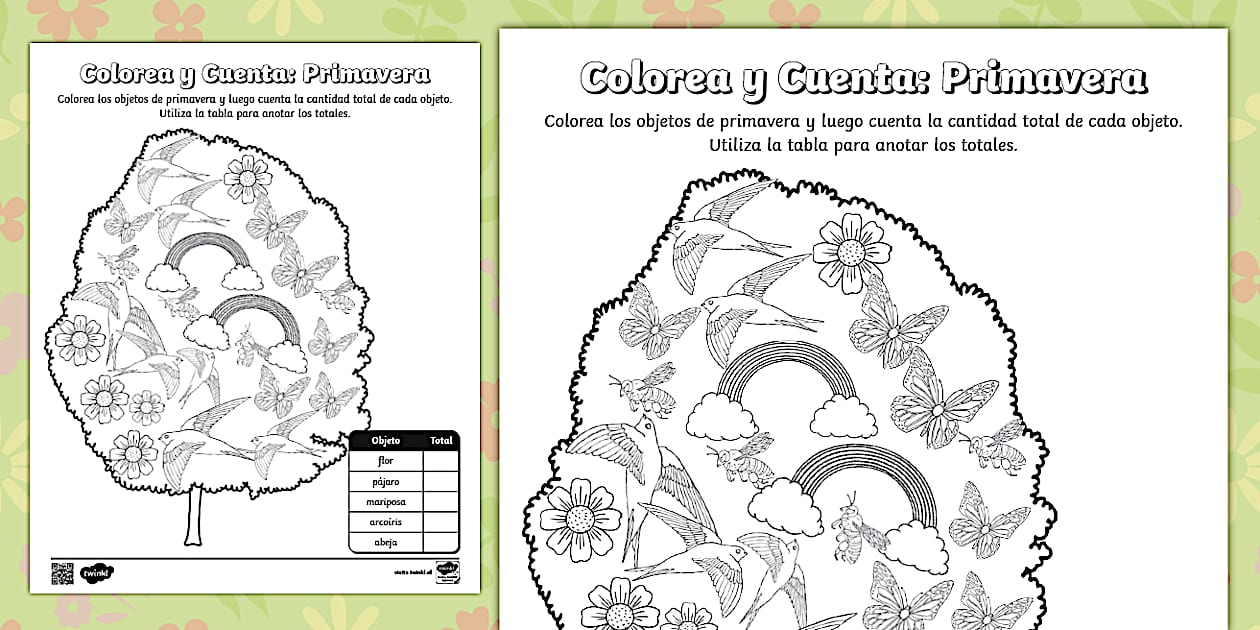 Guía de Trabajo: Colorea y Cuenta - Primavera - Twinkl
