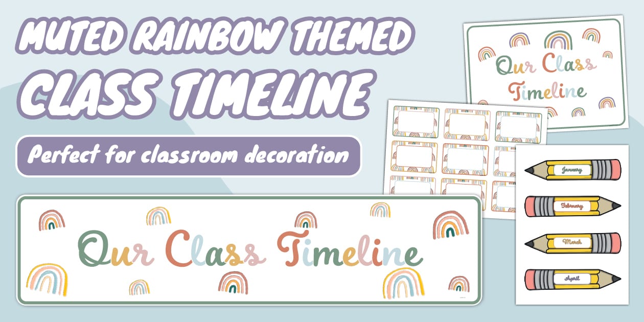 Muted Rainbow Themed Class Timeline Display Pack