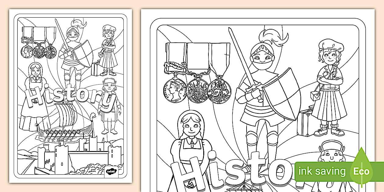 History Unit Page Colouring, History Book Cover - Twinkl