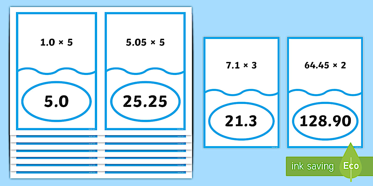 Multiplying Decimal Numbers Matching Cards - AC9M6N06