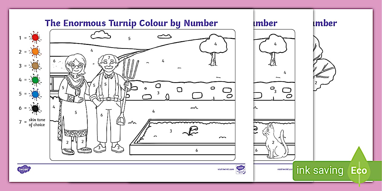 👉 EYFS The Enormous Turnip Colour by Number Activity Sheets