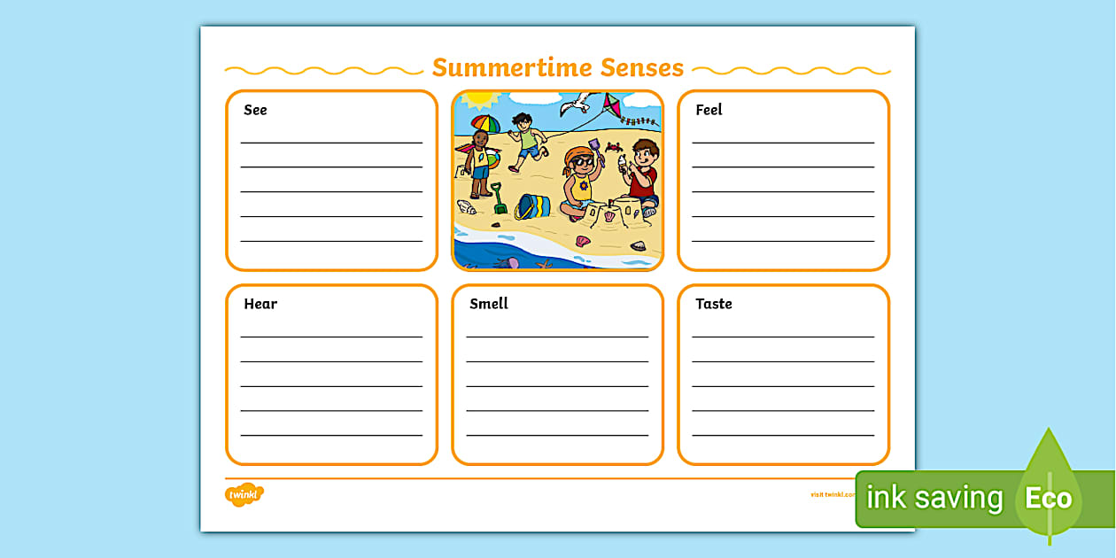 Summer Senses Writing Activity (teacher made) - Twinkl