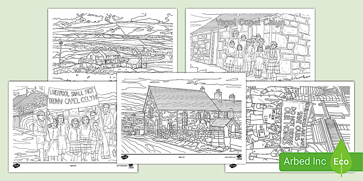 Taflenni Lliwio Capel Celyn Cwm Tryweryn Colouring Sheets