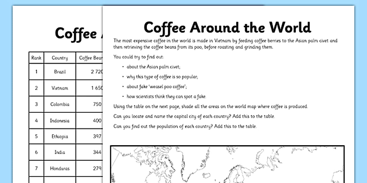Coffee Around The World Worksheet / Worksheet Pack - Twinkl