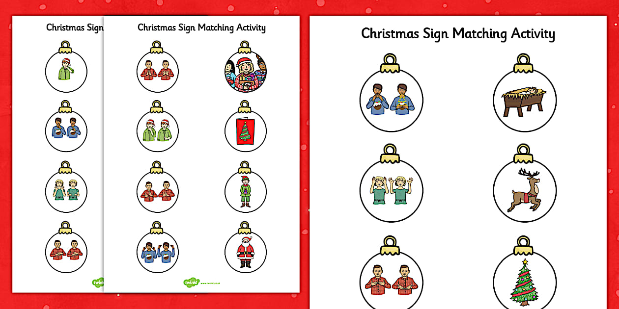 Christmas British Sign Language Match Worksheet / Worksheets Left Handed