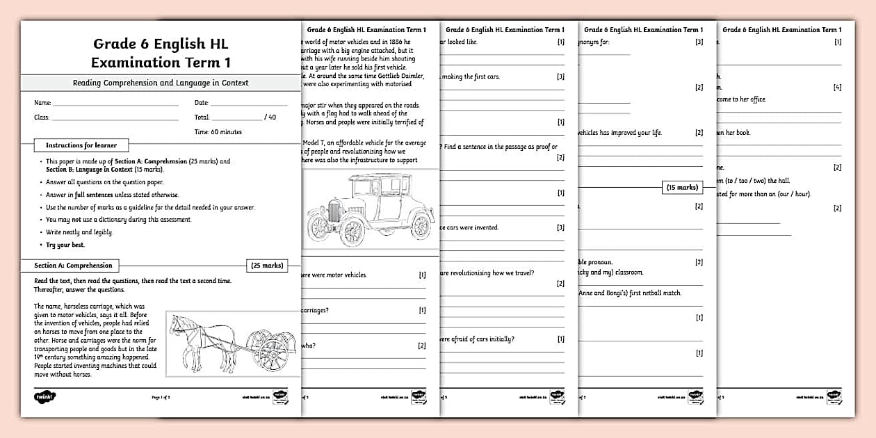 Grade 6 English Home Language Assessment - Term 1 - Twinkl