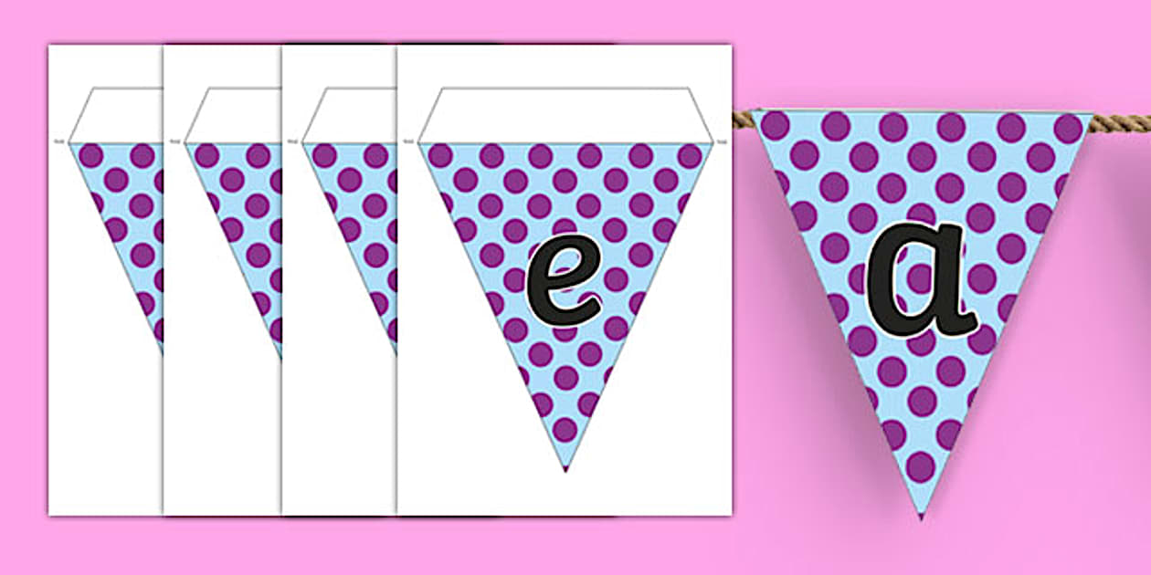 👉 Polka Dot Alphabet Display Purple Bunting - Resources