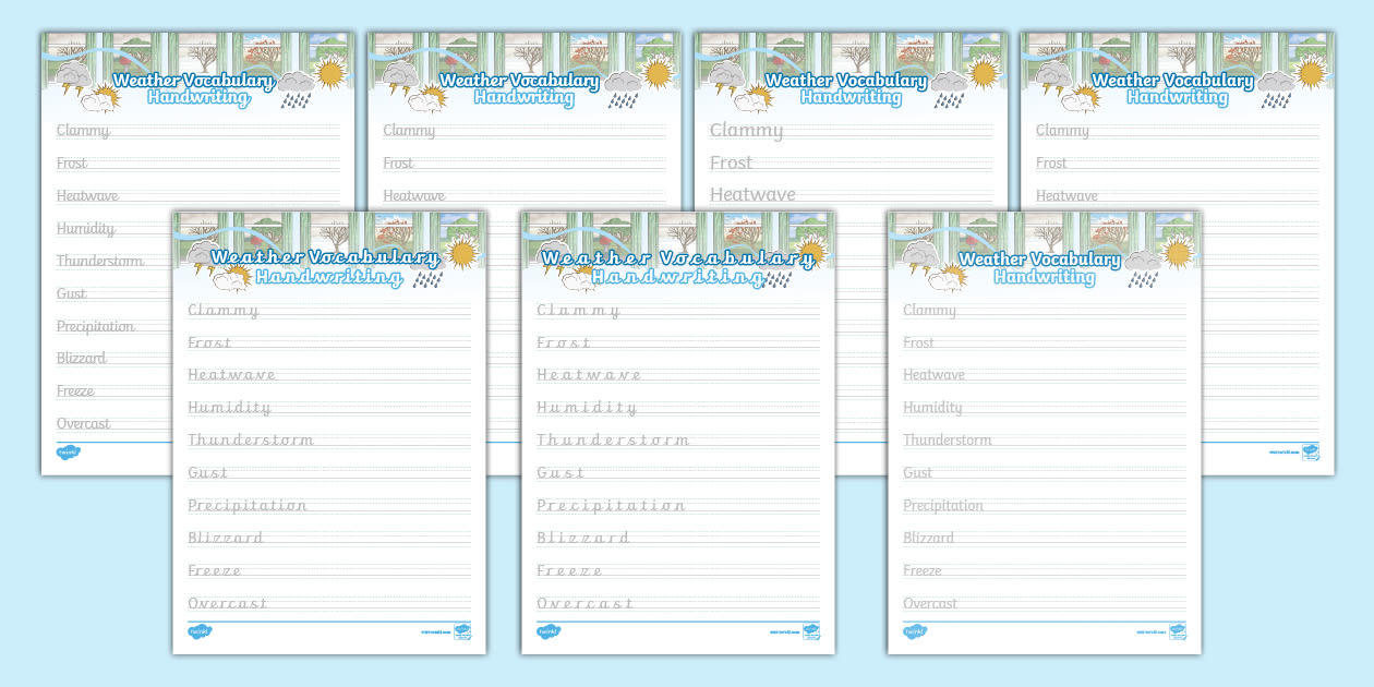 Weather Vocabulary Handwriting Practice Worksheet - Twinkl