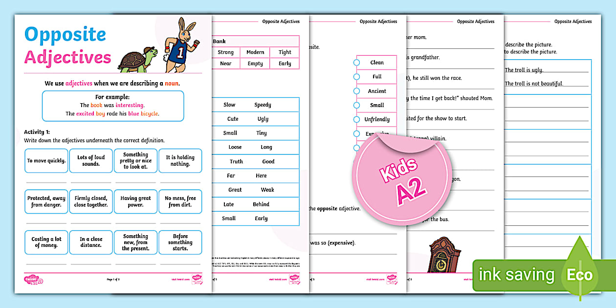 ESL Opposite Adjectives Activity Sheet [Kids, A2] - Twinkl