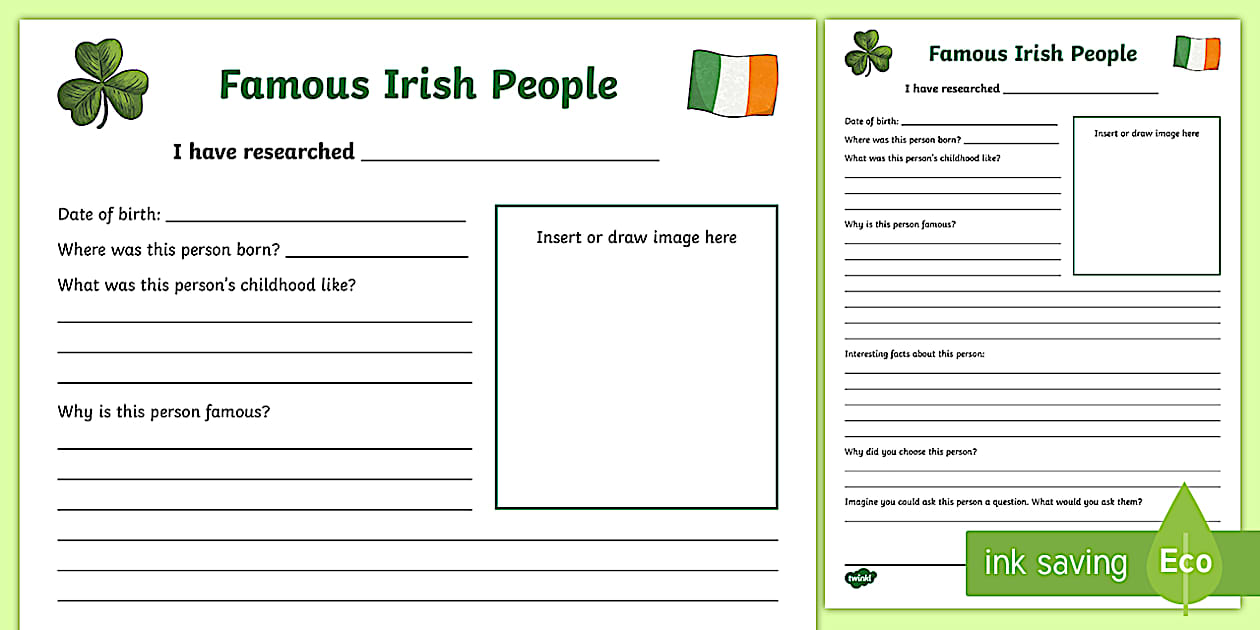 Famous Irish Person Research Activity (teacher made)