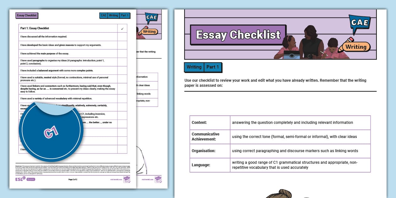 C1 Advanced (CAE) - Writing Part 1 - Checklist (Essay)