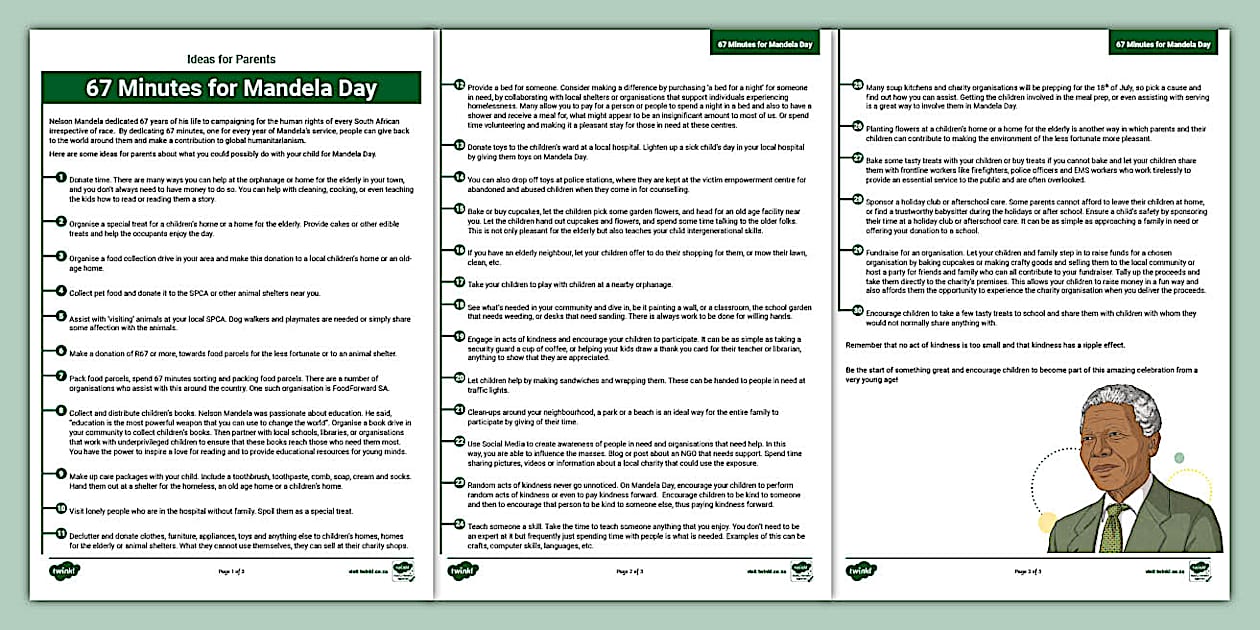 67 Minutes for Mandela Day Ideas for Parents - Parent Guide