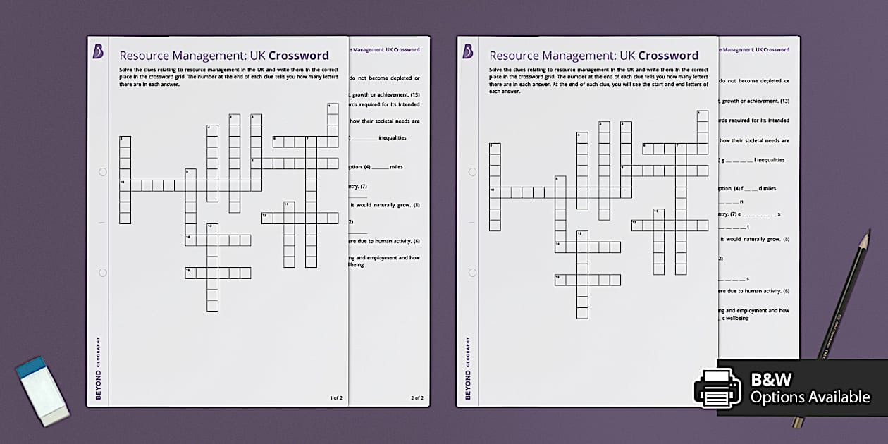 AQA Resource Management: The UK Crossword - Twinkl