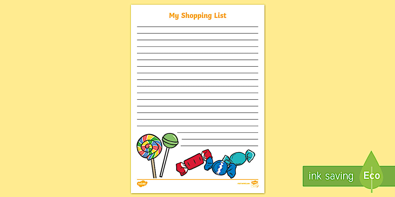 Black and White Sweet Shop Shopping List Writing Frames