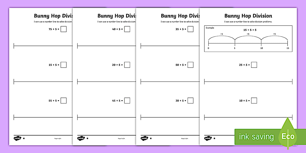 Lower Ability Bunny Hop Division by 5 Differentiated Worksheets