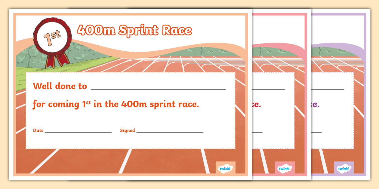 * NEW * Sports Day 400m Sprint Certificates - Twinkl - KS2