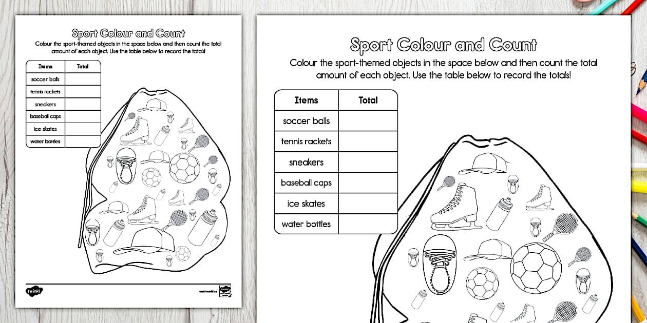 Sport Colour and Count Worksheet (teacher made) - Twinkl