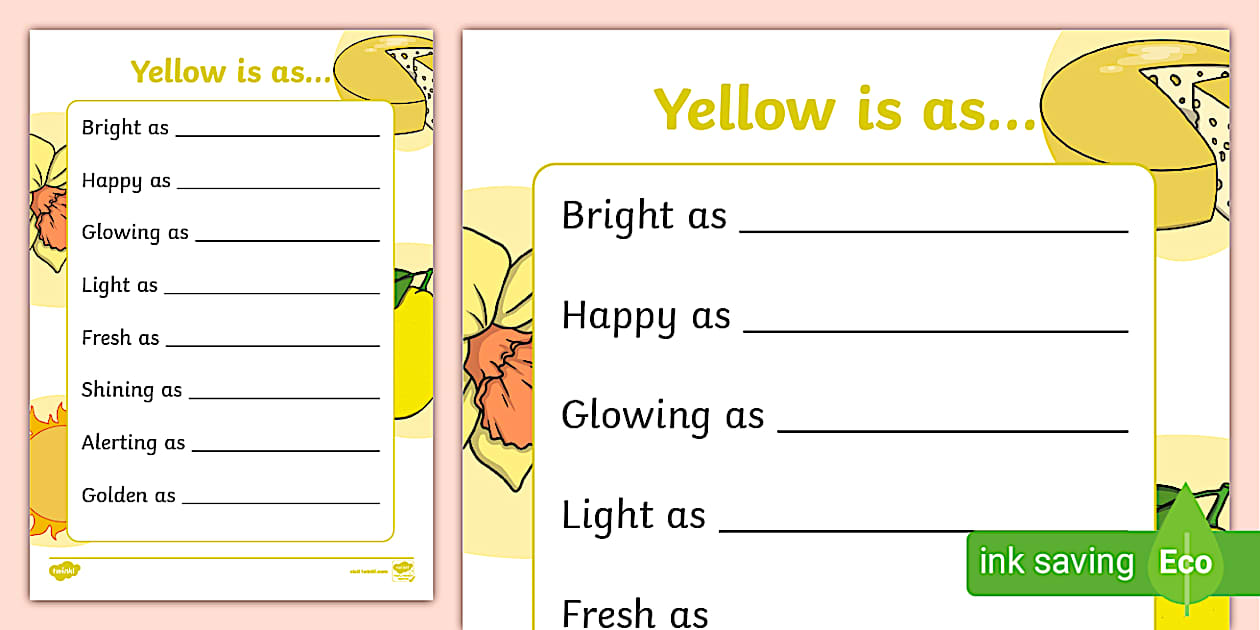 Yellow Simile Poem Writing Template, Yellow Poem - Twinkl