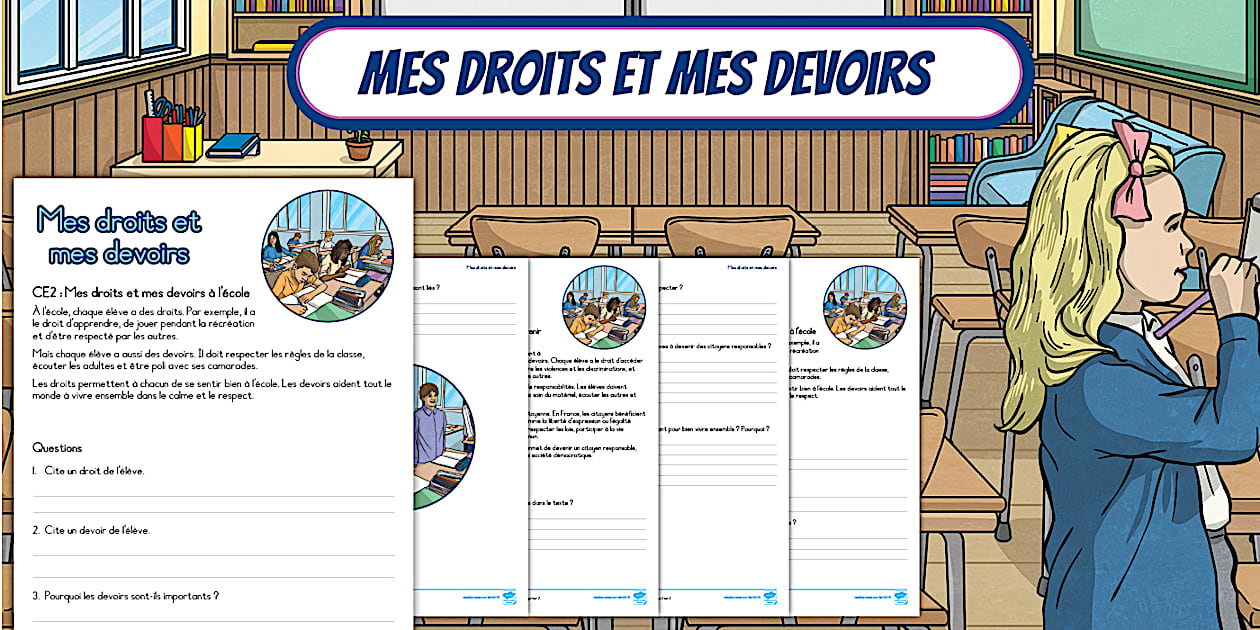 Mes droits et mes devoirs - compréhension écrite différenciée