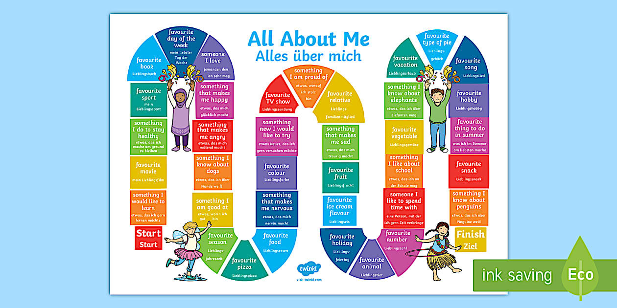 All About Me Board Game English/German - All About Me Board Game