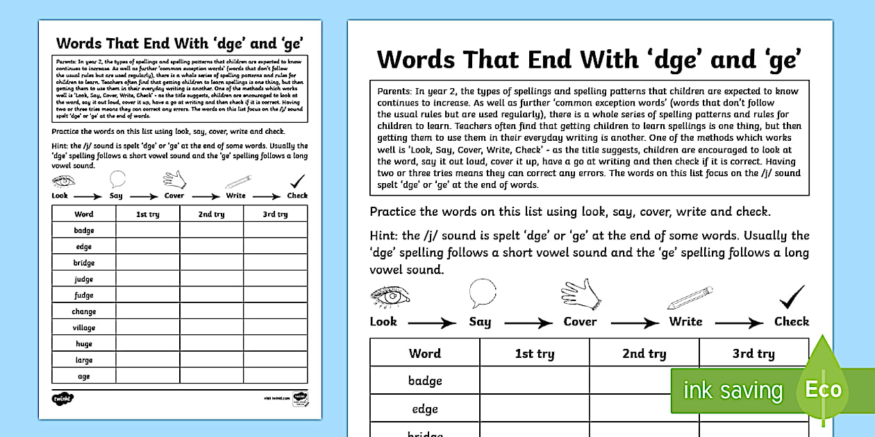Spelling: /j/ Sound Spelt 'dge' and ‘ge’ Activity Sheet