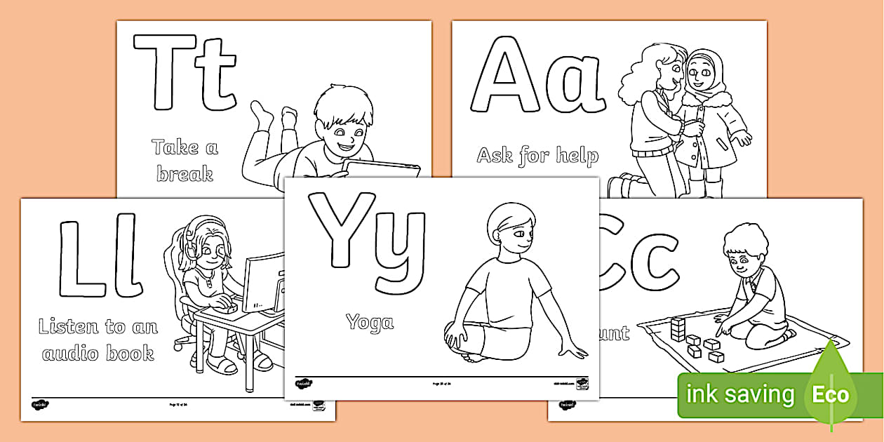 Alphabet Coping Skills Colouring Pages - Twinkl Resources