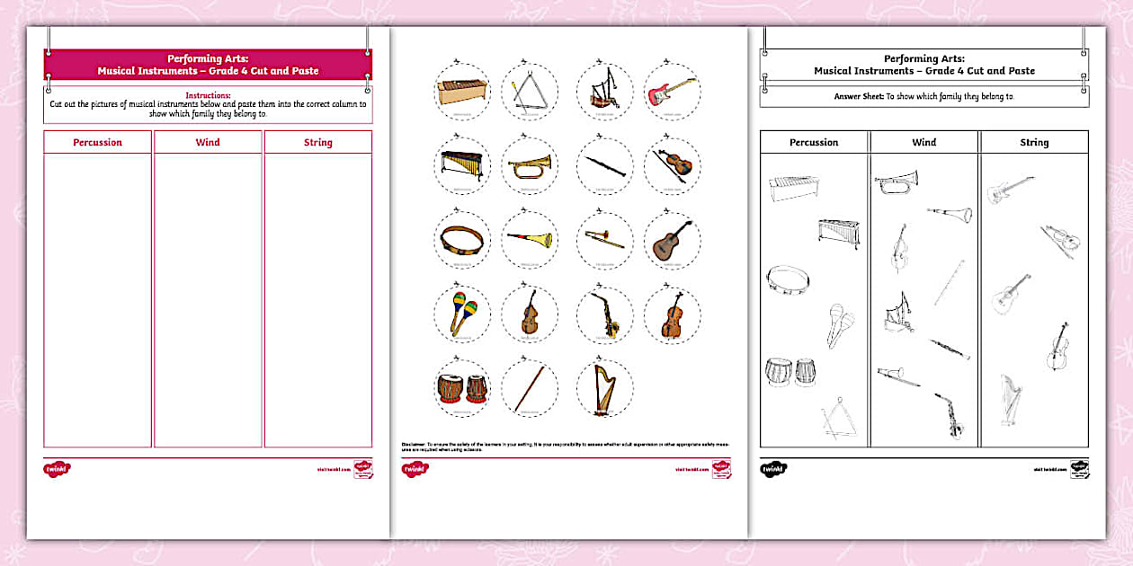 Performing Arts Musical Instruments Cut and Paste Sheet