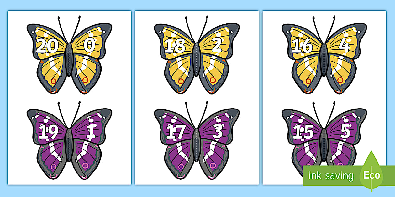 Number Bonds to 20 Butterflies Matching Cards (teacher made)