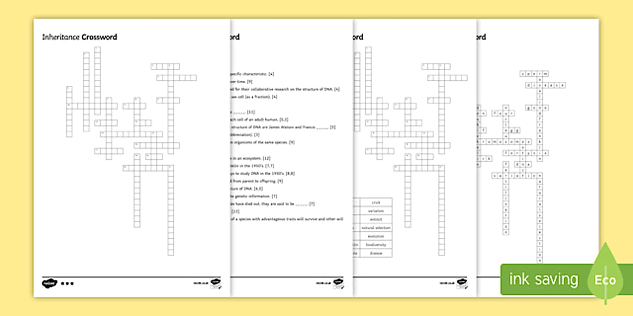 KS3 Inheritance Crossword | KS3 Biology | Beyond - Twinkl
