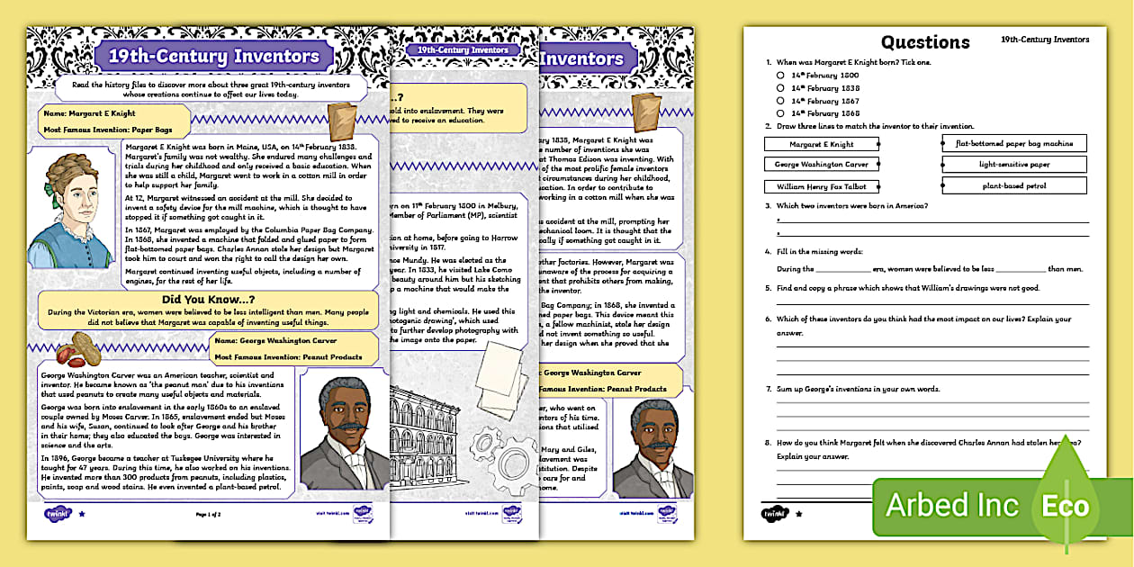 UKS2 9th-Century Inventors Differentiated Reading Comprehension Activity